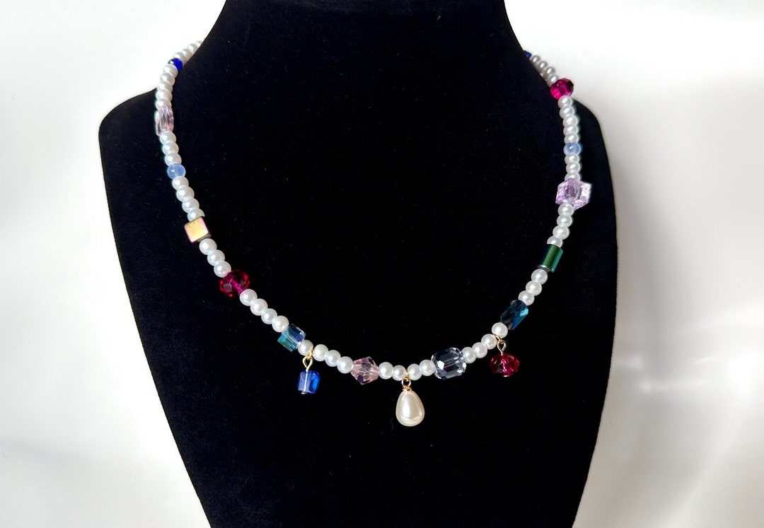 Pearl Charm Choker: Colorful Crystal Bead Necklace - Etsy