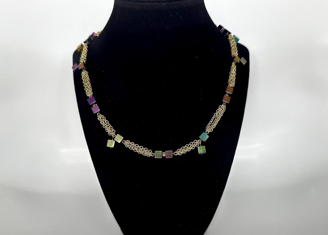 Iridescent Cube Bead Choker: Gold Chain Disco Statement Necklace - Etsy