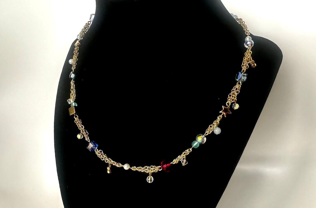 Y2K Beaded Gold Chain Necklace: Crystal Pearl Mcbling Jewelry - Etsy