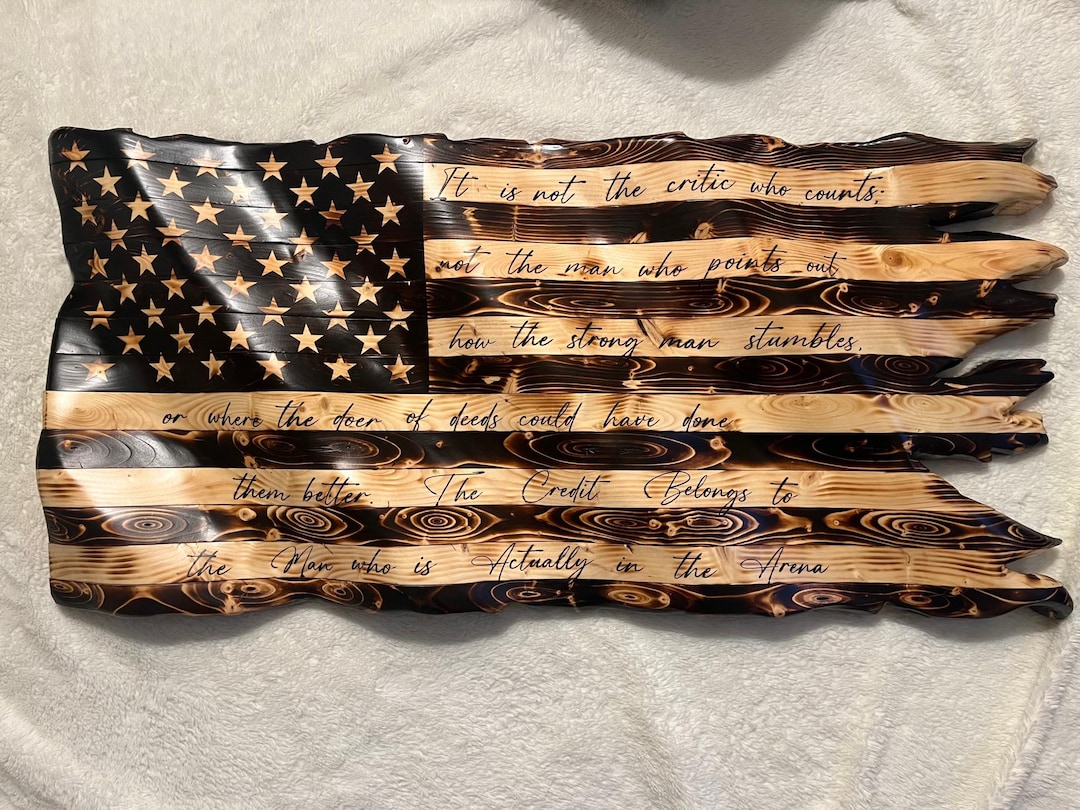 Tattered Wooden Waving Flag - Customizable Burned Design - Etsy