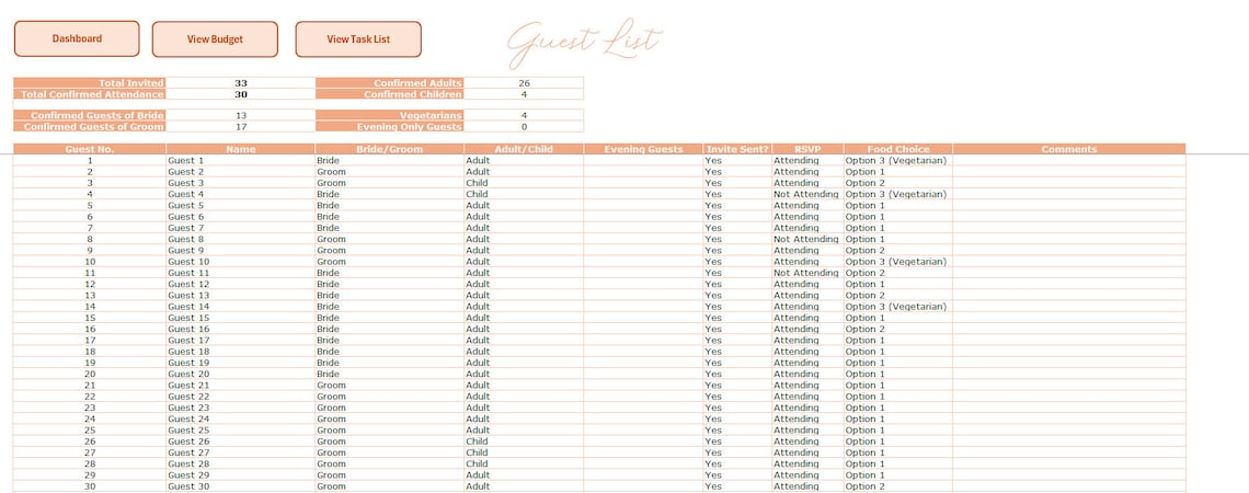 Wedding Planner Excel Template - Etsy