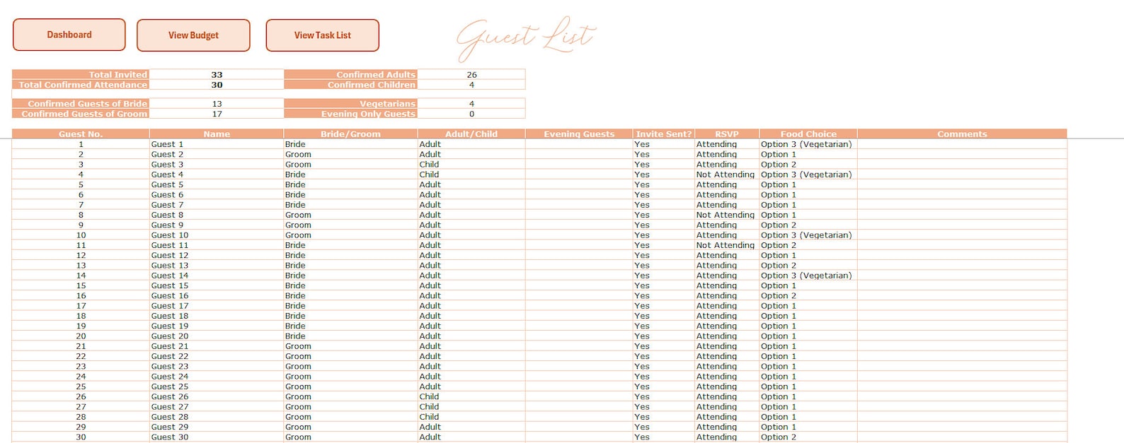 Wedding Planner Excel Template - Etsy