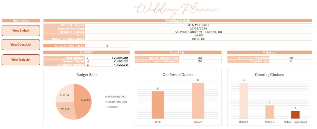Wedding Planner Excel Template - Etsy