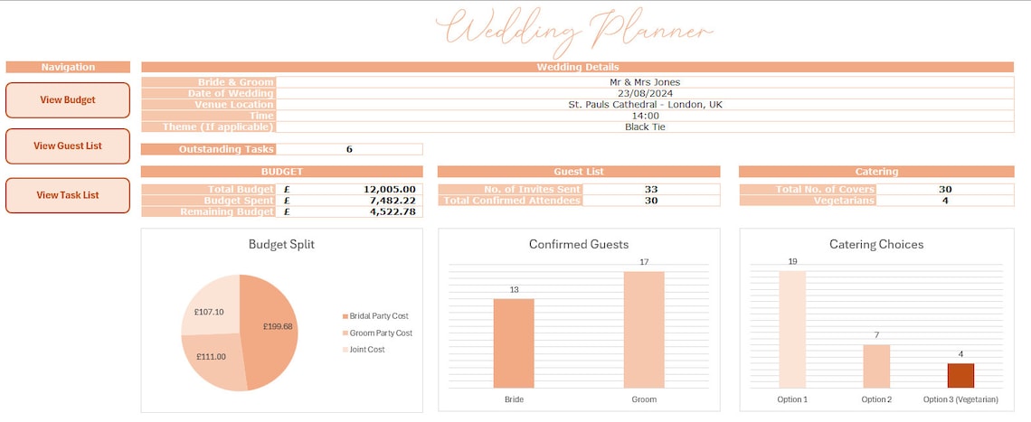 Wedding Planner Excel Template - Etsy