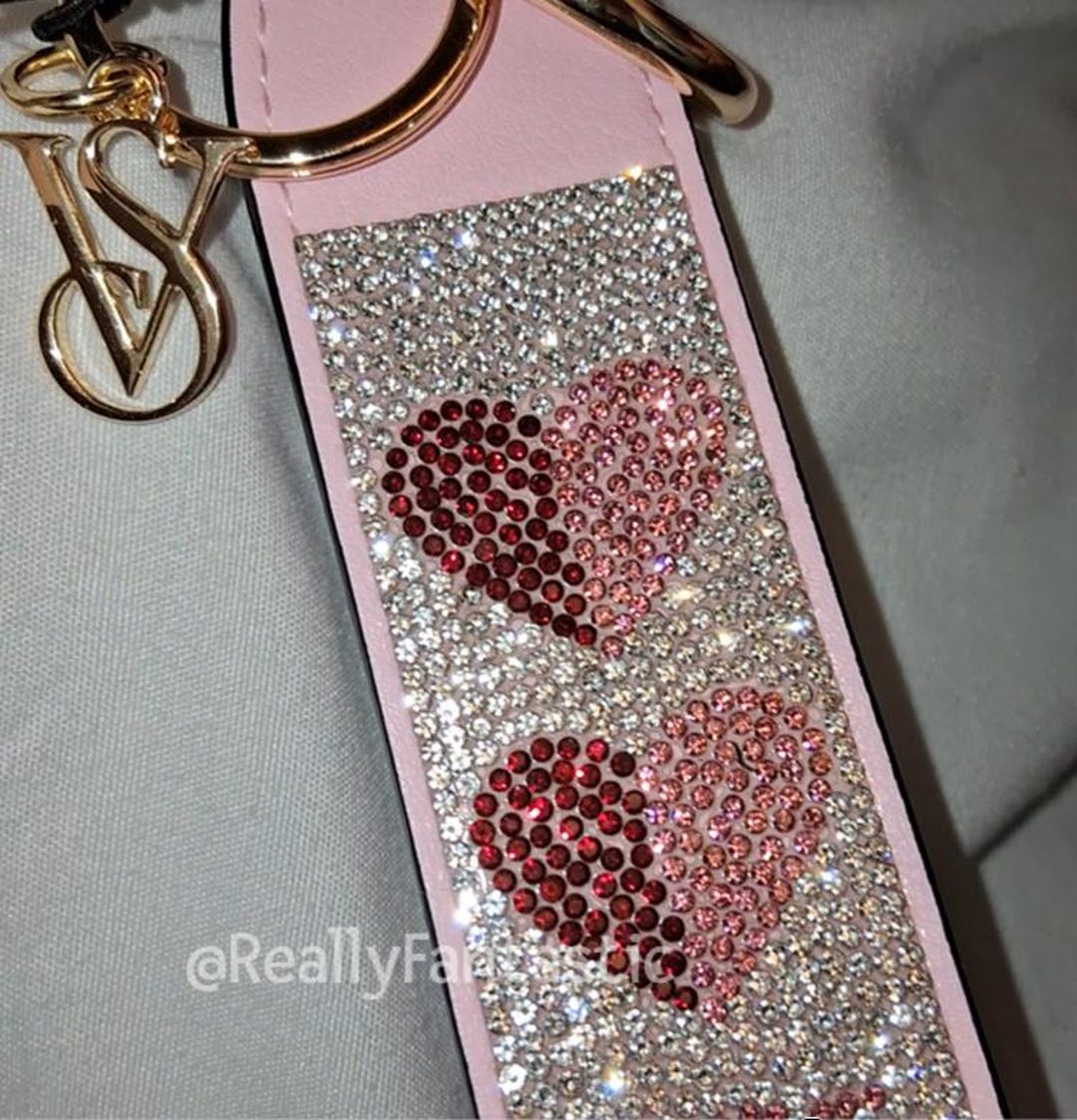 RHINESTONE Strap Victoria's Secret Wristlet Heart KEYCHAIN BLING Women ...