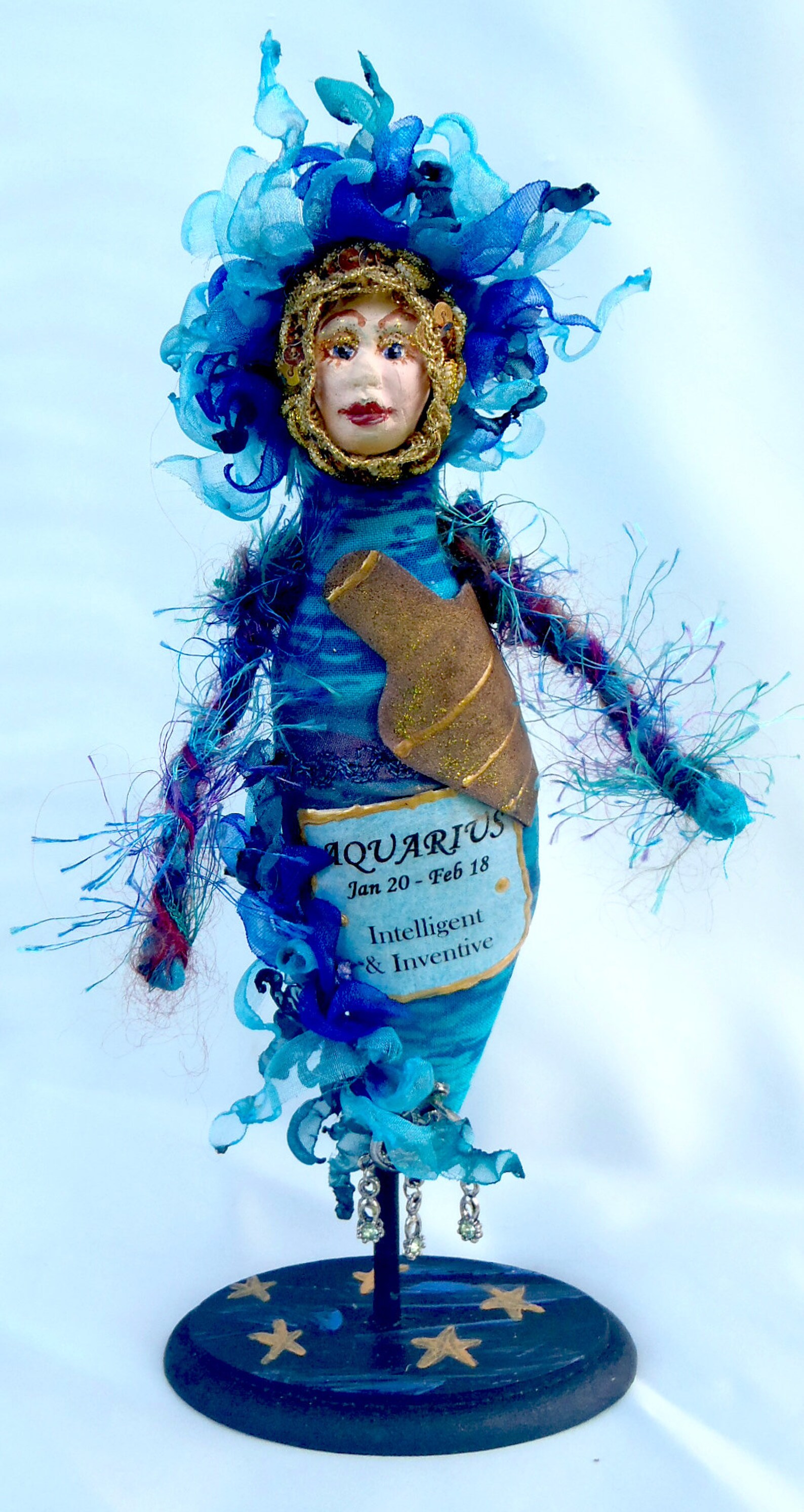 AQUARIUS ZODIAC Art Doll 20 Cm 8tall OOAK Home - Etsy