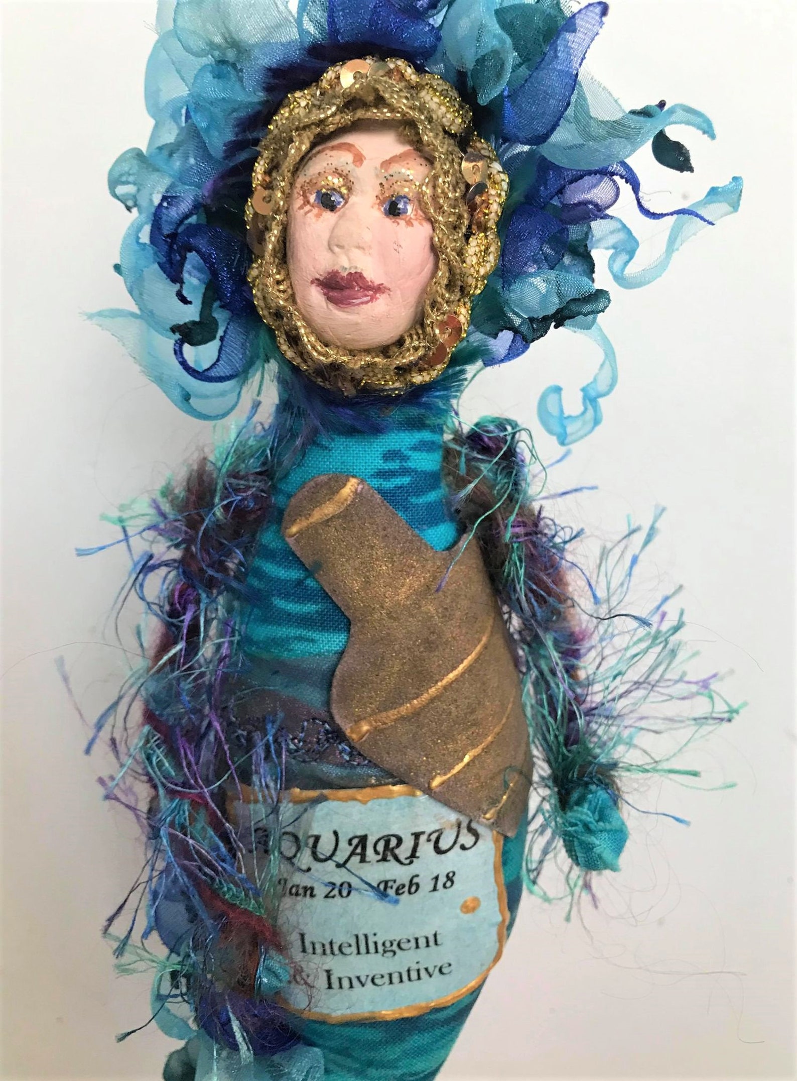 AQUARIUS ZODIAC Art Doll 20 Cm 8tall OOAK Home - Etsy