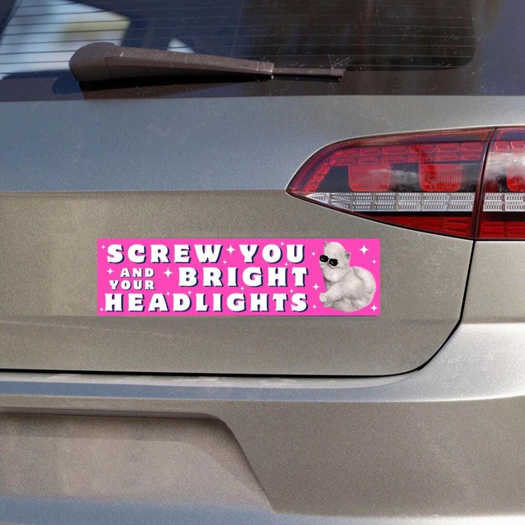 Led Headlights Bumper Sticker, Car Accessory, Cat Meme Decal, Gift for ...