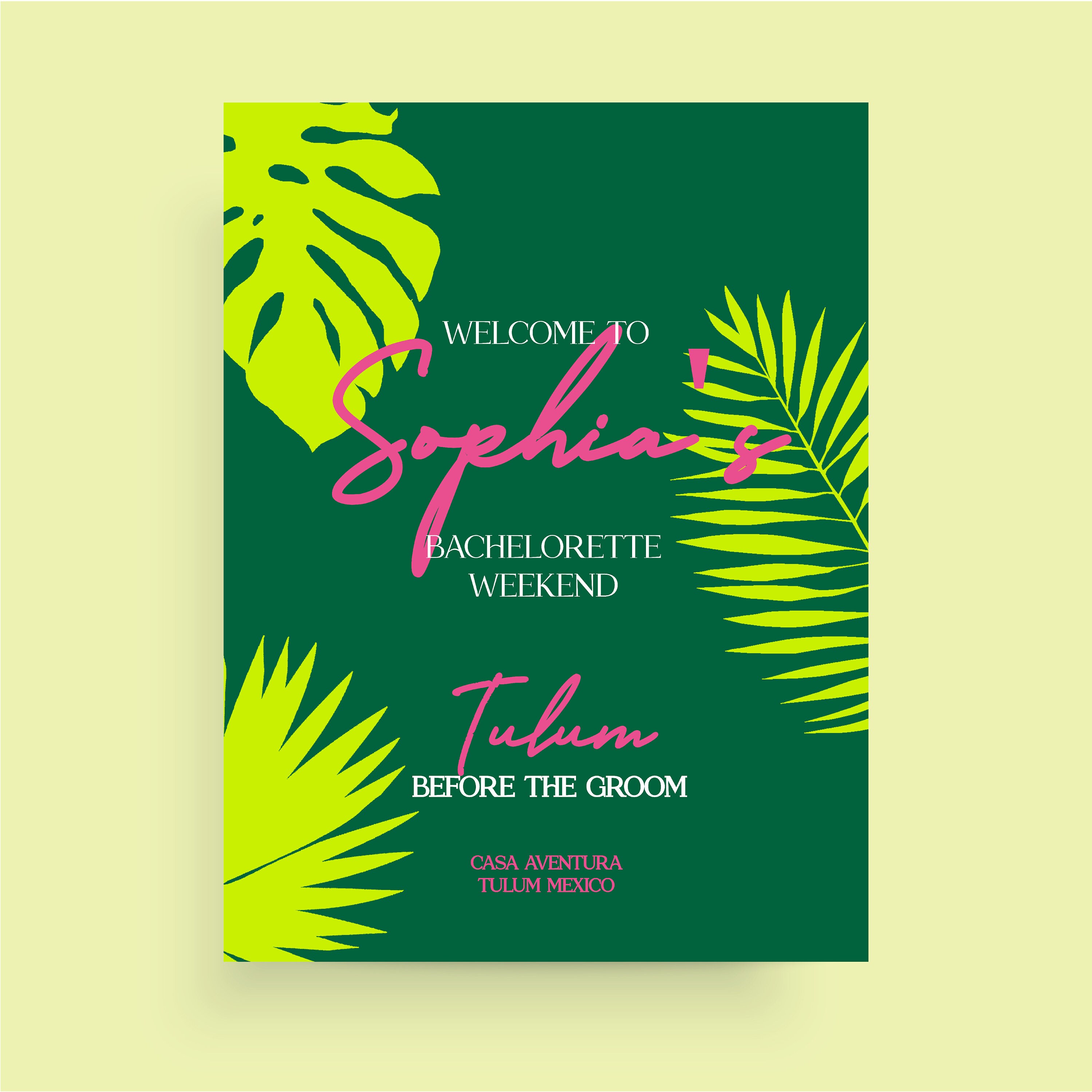 Tulum Bachelorette Welcome Sign, Tropical Leaf Decor (digital Download ...