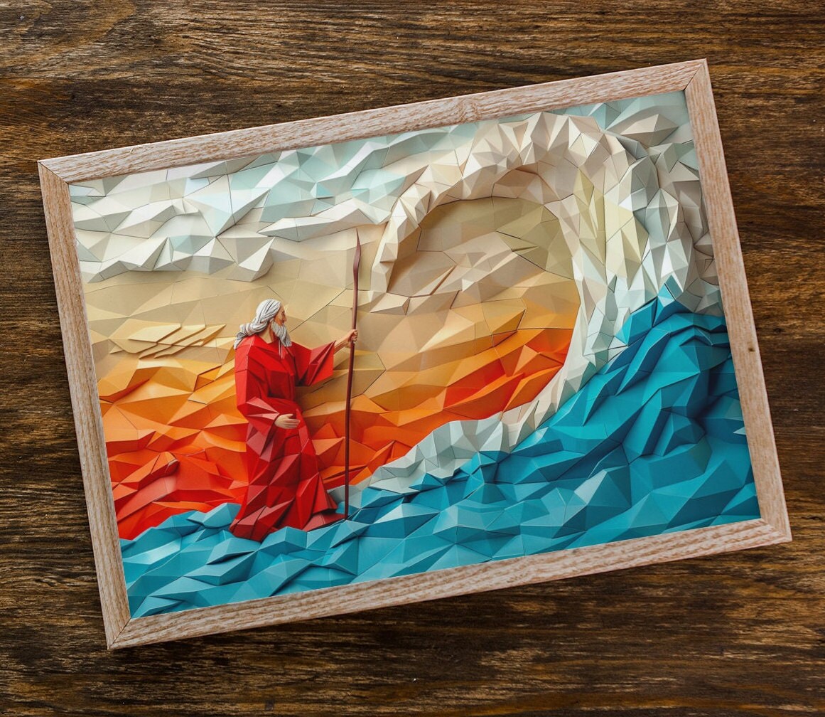 Moses Splitting Red Sea Artwork - Spiritual Home Décor - Instant Access ...