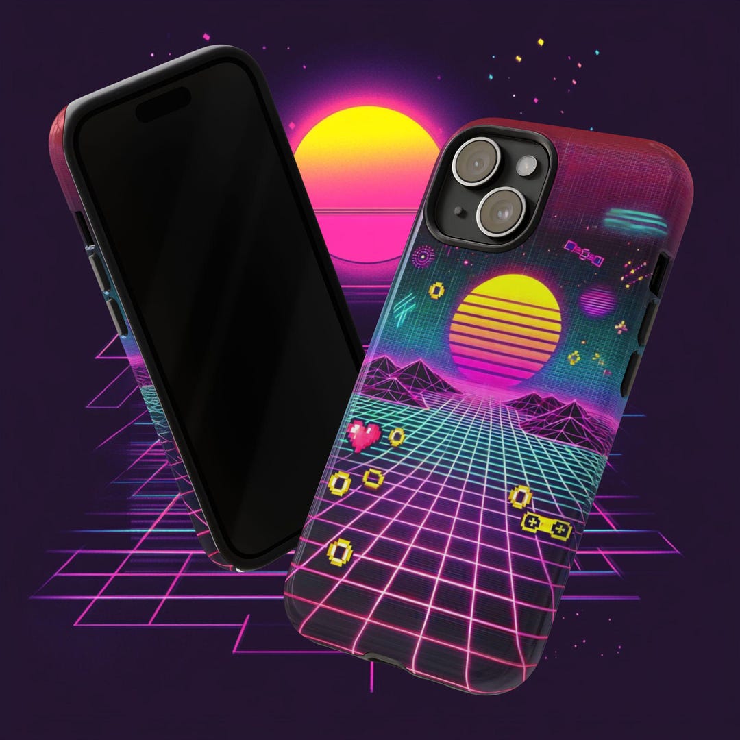 IPhone 16+ Retro Synthwave Arcade iPhone Case - Neon Grid, Pixel Art ...