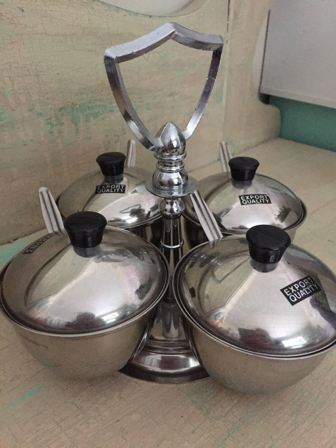 Vintage Chrome Condiment Bowl Set of Four With Matching Spoons Chrome ...