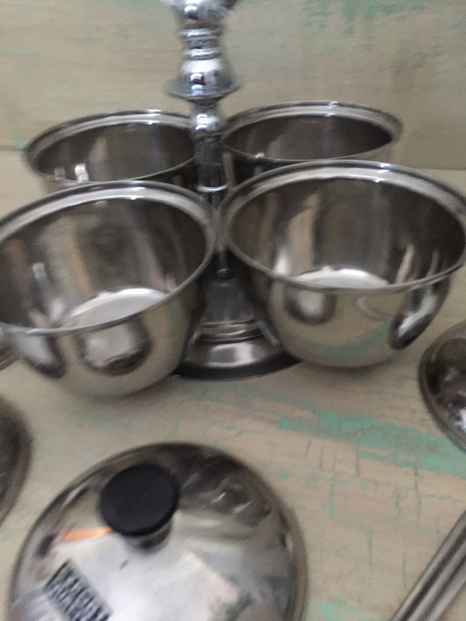 Vintage chrome condiment bowl set of four with matching spoons chrome ...