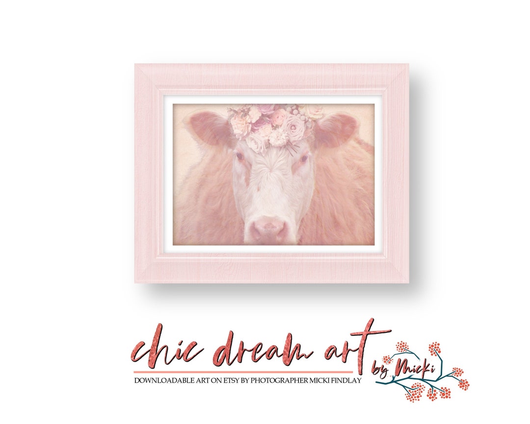 Digital Download, Cow, Roses, Wall Art, Shabby Chic Decor, Vintage ...