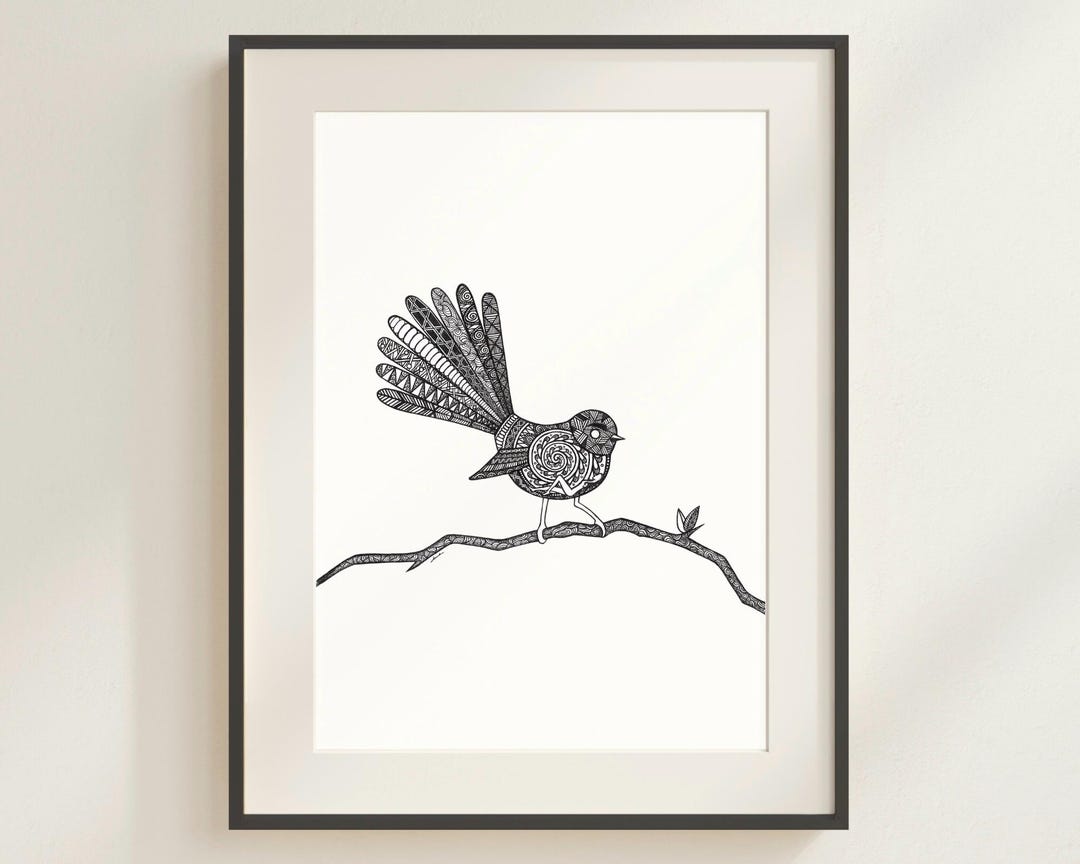 Hand-drawn Fantail Bird Zentangle Pattern Line Art, Black and White New ...