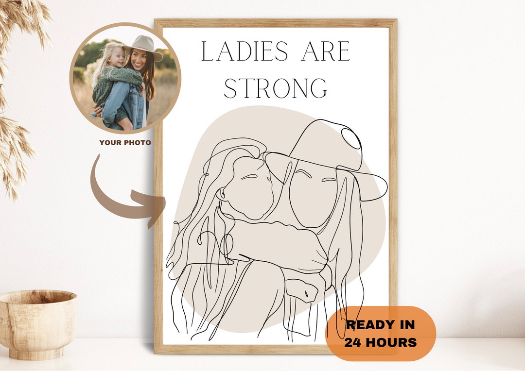 Faceless Mother and Baby Portrait Oneline Drawing Custom Family Gift ...