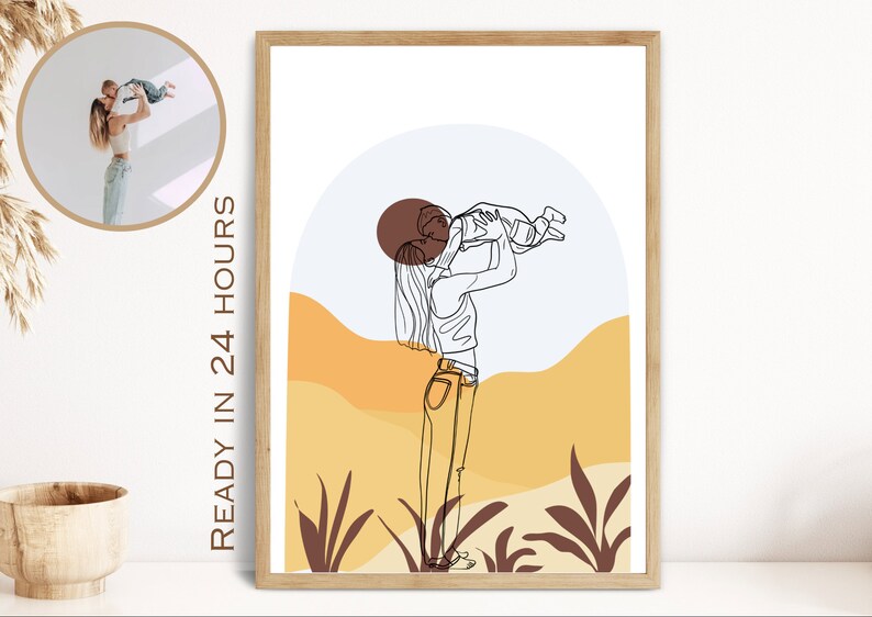 Faceless Family Portrait From Photo Oneline Mom and Child Drawing ...