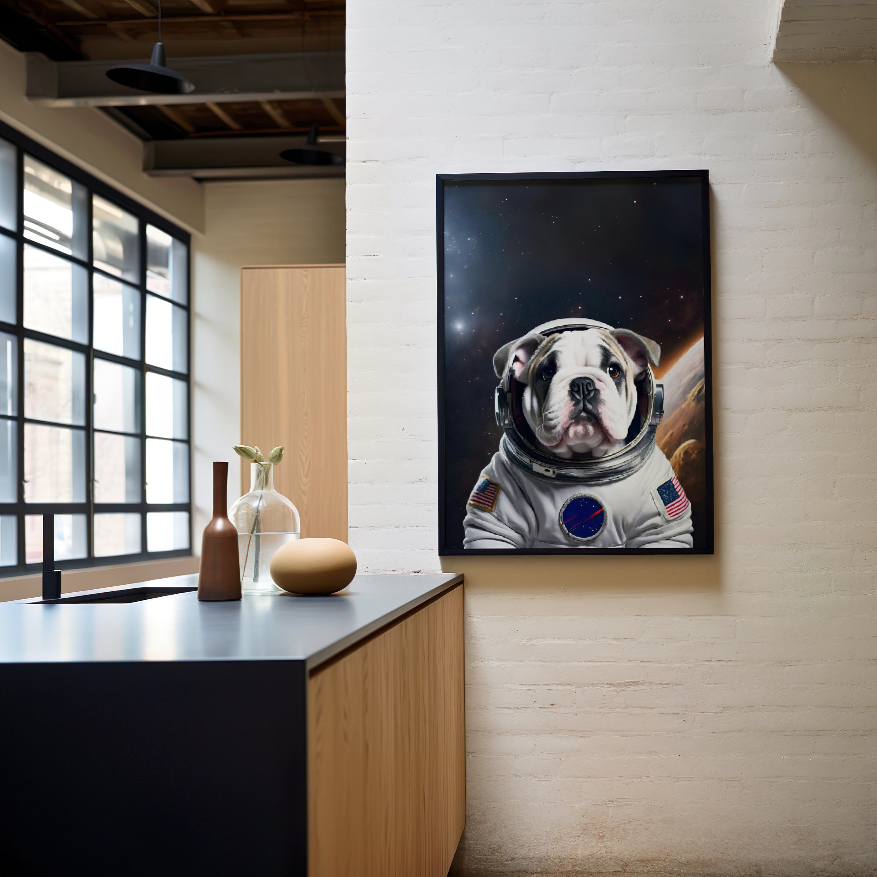 Astronaut Bulldog in Space Poster | Dog Exploring Universe | Wall Art ...