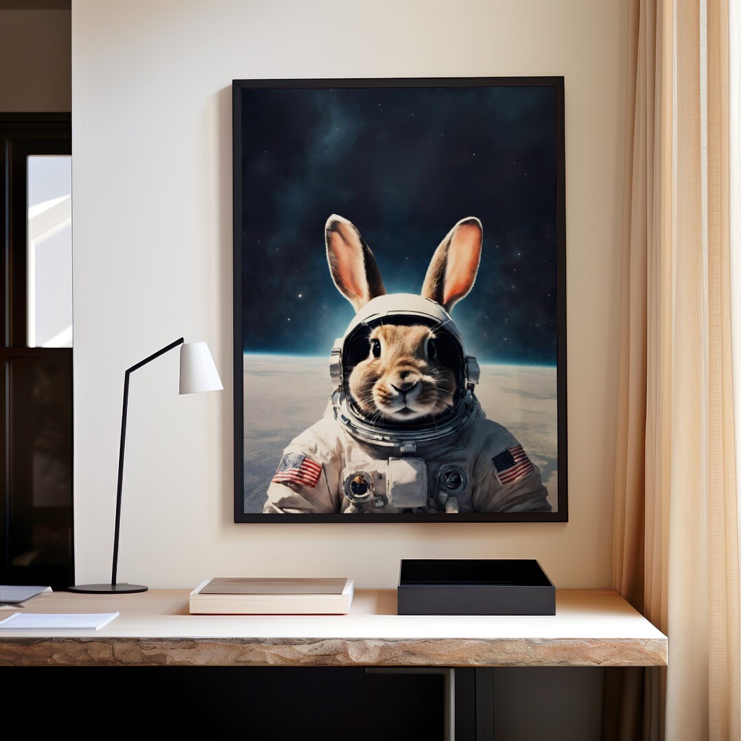 Astronaut Bunny in Space Poster | Cute Bunny Exploring Universe | Wall ...