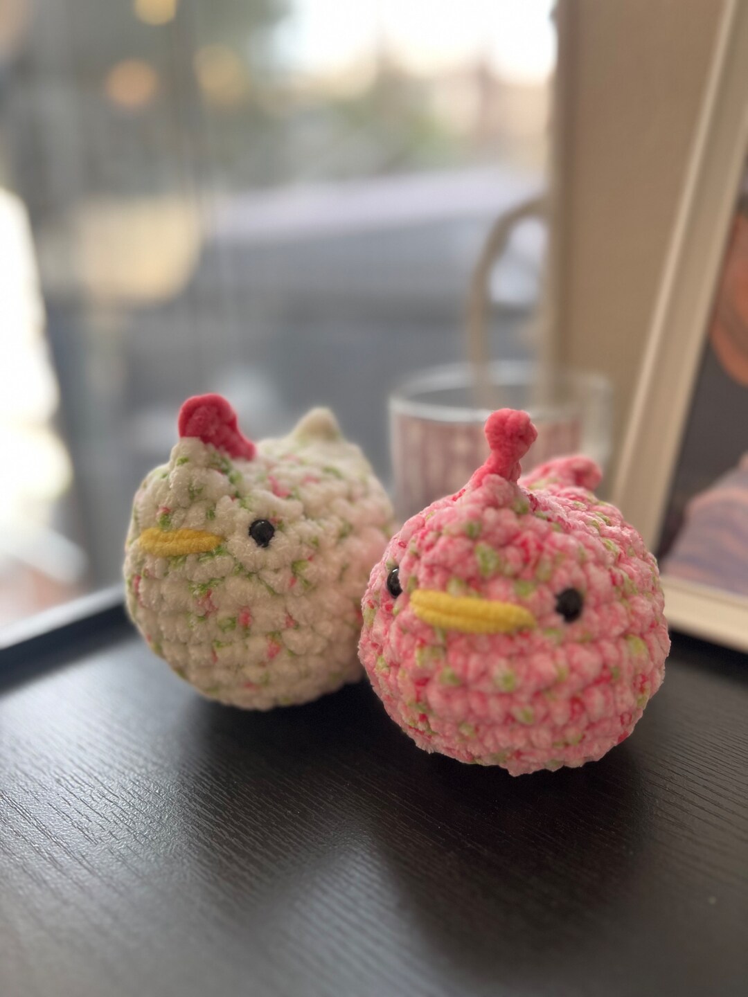 Set of Two Amigurumi Chickens Handmade Floral Chickens Crocheted ...