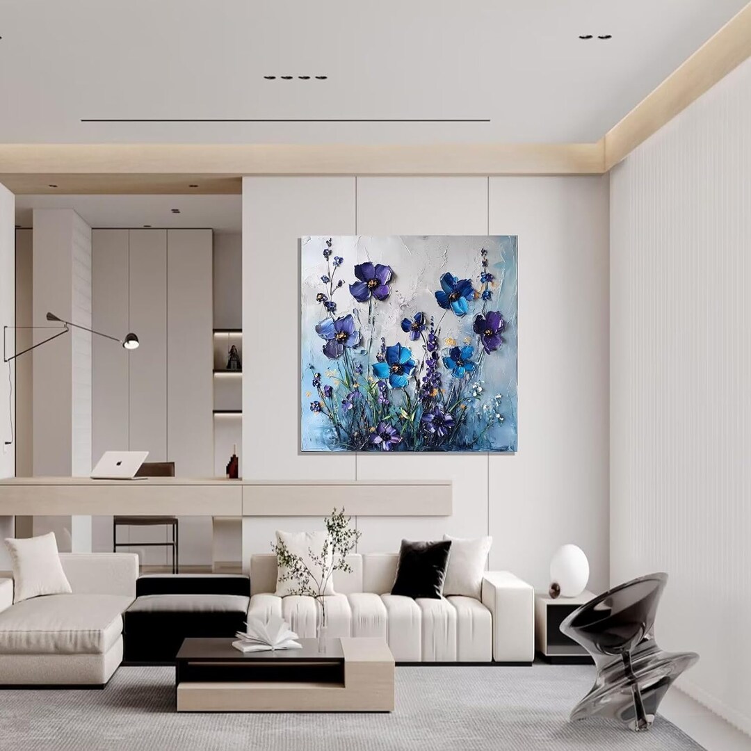 Blue Flower Wall Art Wood Inner Frame Wall Art Paintings Printed ...