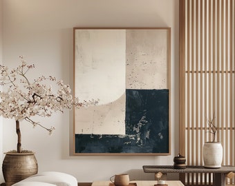 Japandi Abstract Wall Art / Wabi Sabi Design / Minimalist Painting / Beige and Blue Art / Modern ...