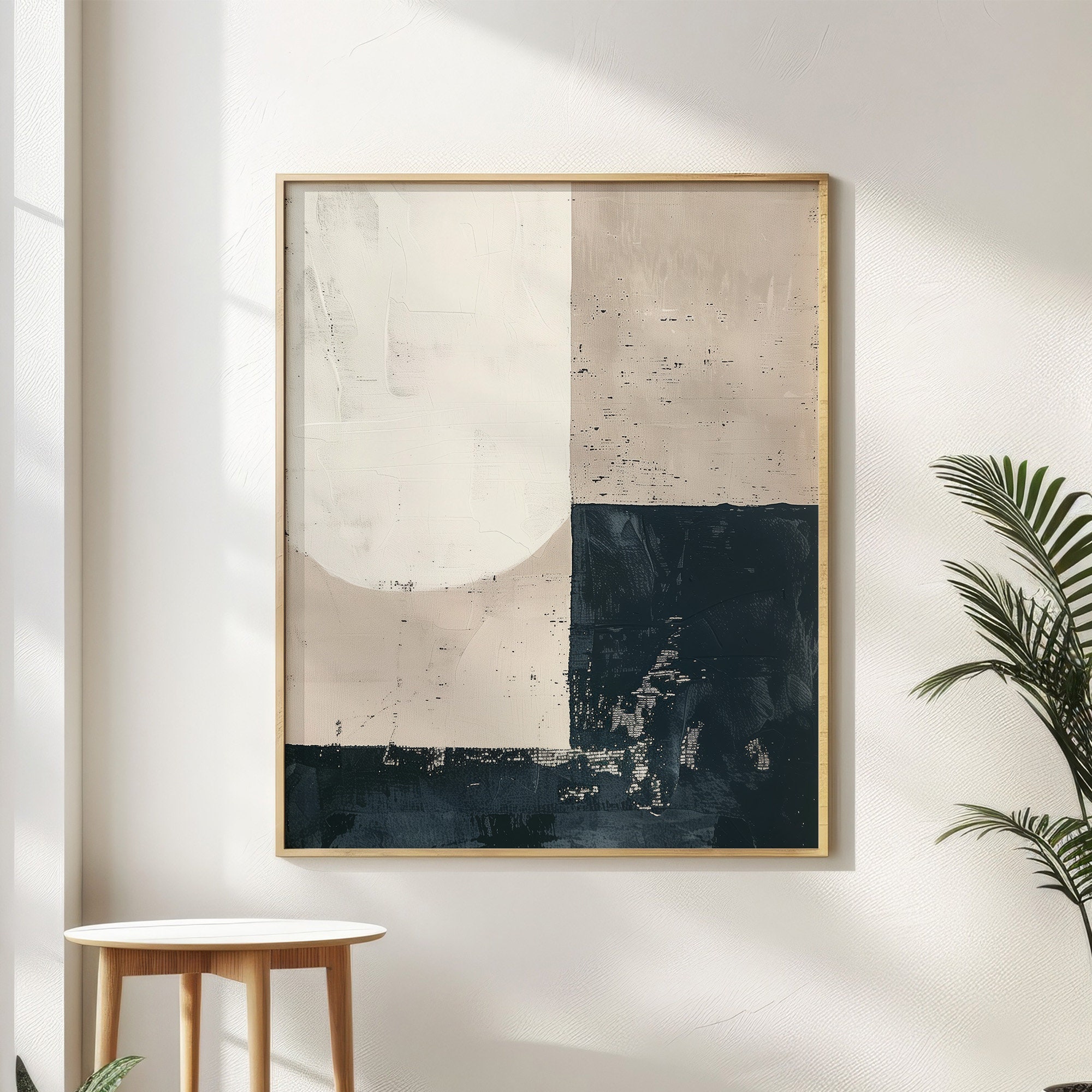 Wabi Sabi Wall Art / Japandi Design / Minimalist Painting / Beige and Dark Blue Abstract Art ...