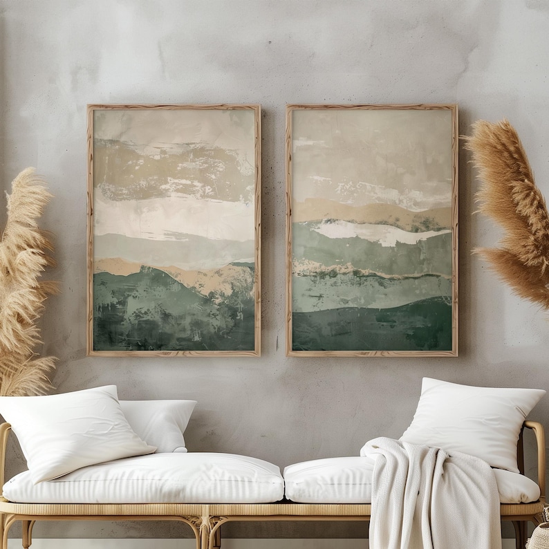 Wabi Sabi Abstract Wall Art / Japandi Design / Set of 2 Art/ Green Wall ...