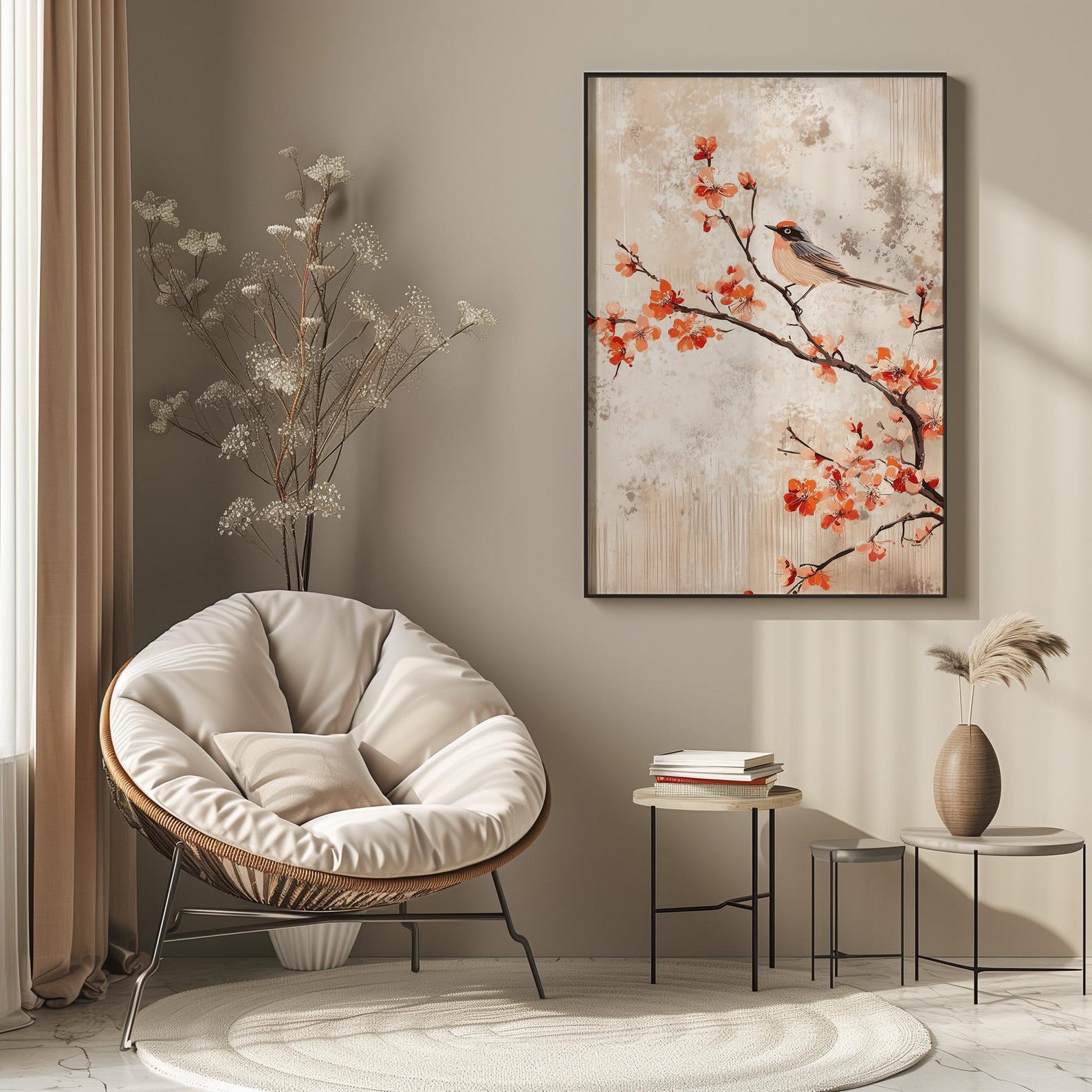 Japandi Design / Wabi Sabi Interior Wall Art / Bird Tree Wall Art ...