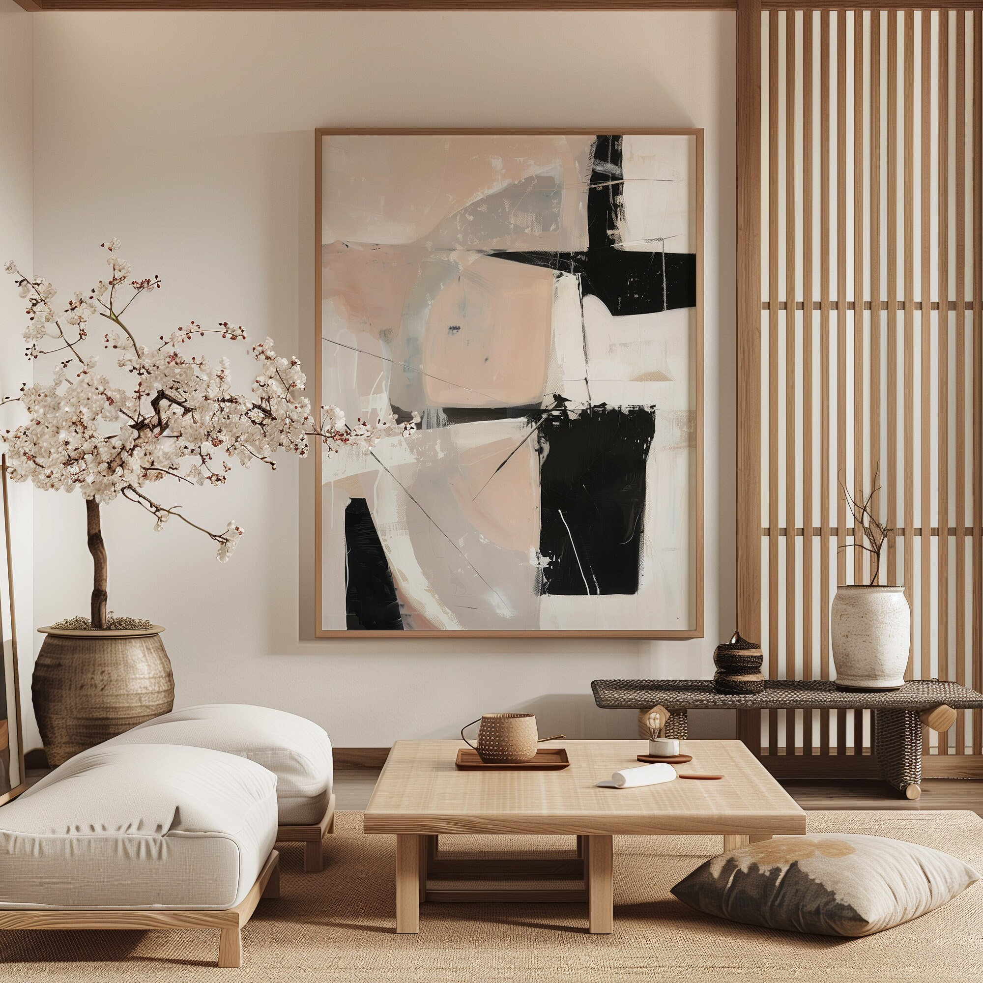 Abstract Japandi Design / Wabi Sabi Wall Art / Paint Brush Midcentury ...