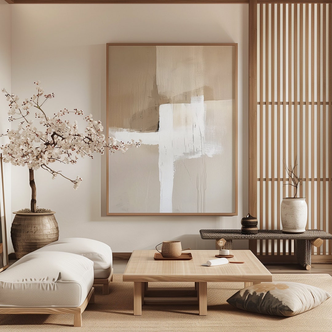 Japandi Design Wall Art / Wabi Sabi Style / Abstract Painting / Beige ...