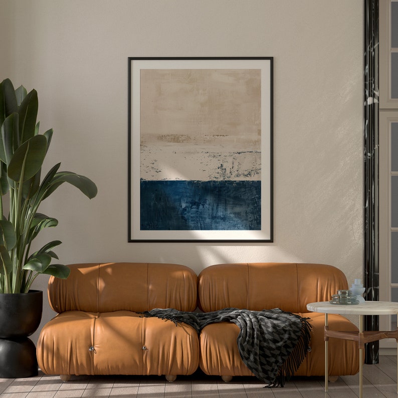 Wabi Sabi Wall Art / Japandi Design / Minimalist Painting / Beige and Dark Blue Abstract Art ...