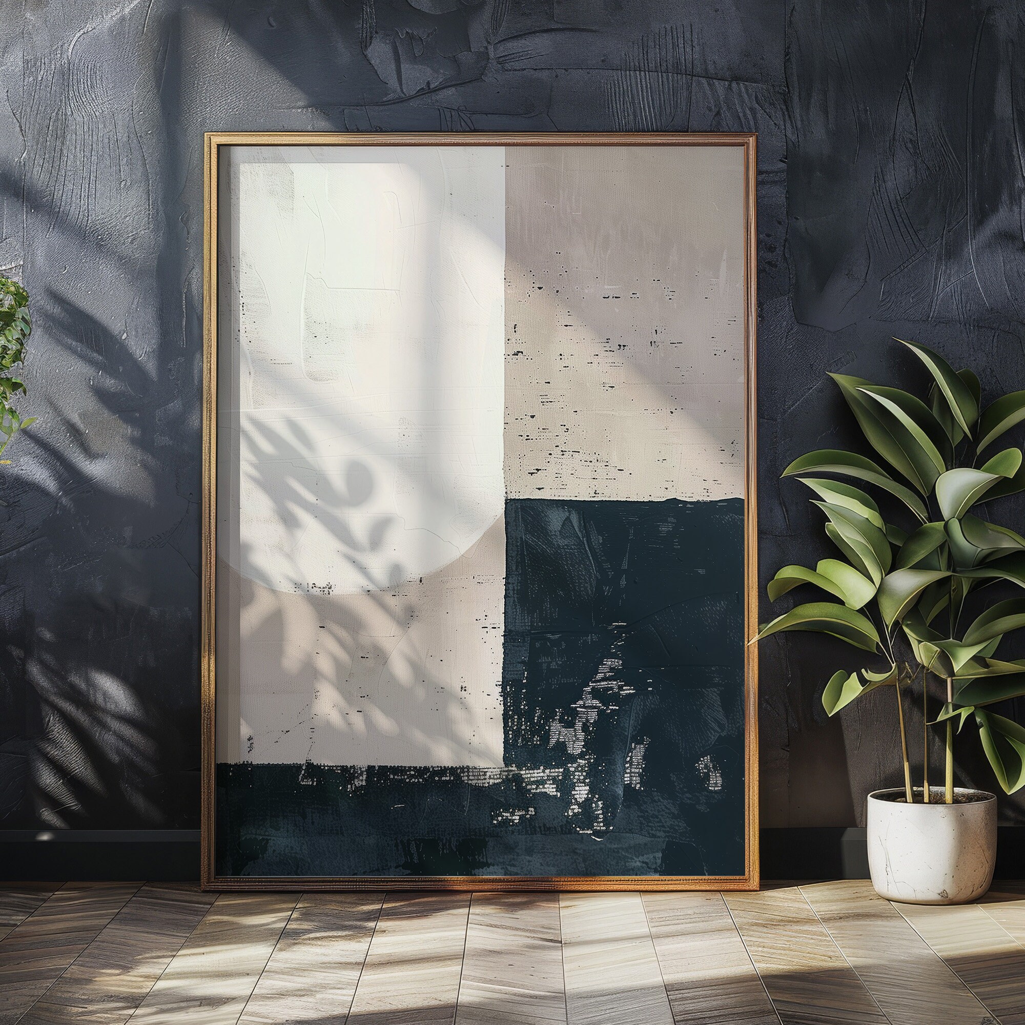 Wabi Sabi Wall Art / Japandi Design / Minimalist Painting / Beige and Dark Blue Abstract Art ...