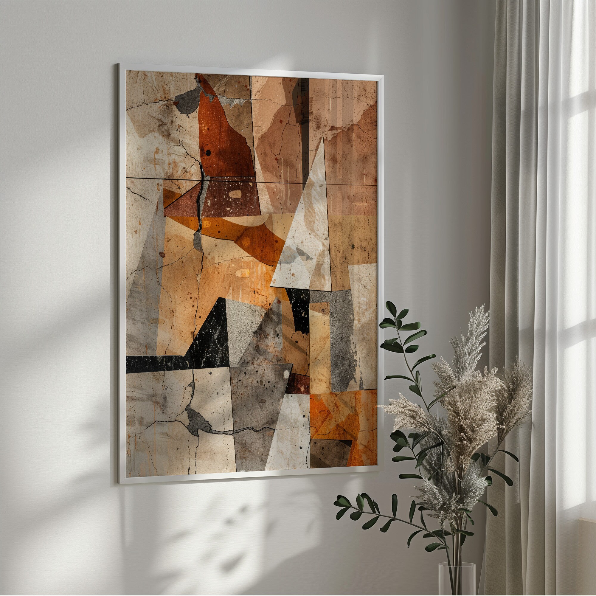 Japandi Mozaic Design / Wabi Sabi Wall Art / Geometric Shapes Minimalist Painting / Abstract Art ...