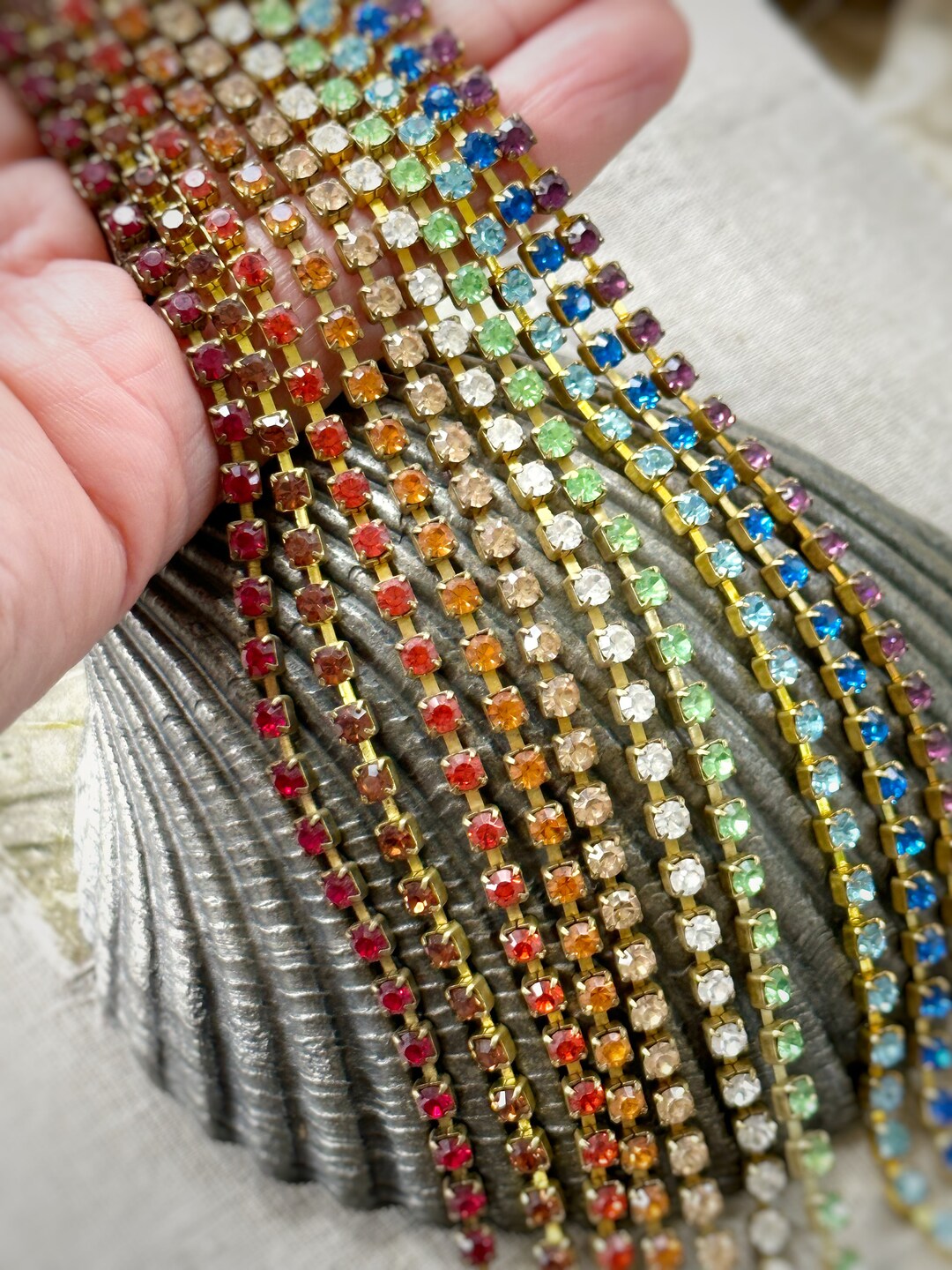 A Rainbow of Vintage Swarovski 24pp 3.2mm Cup Chain Crystal and Brass ...