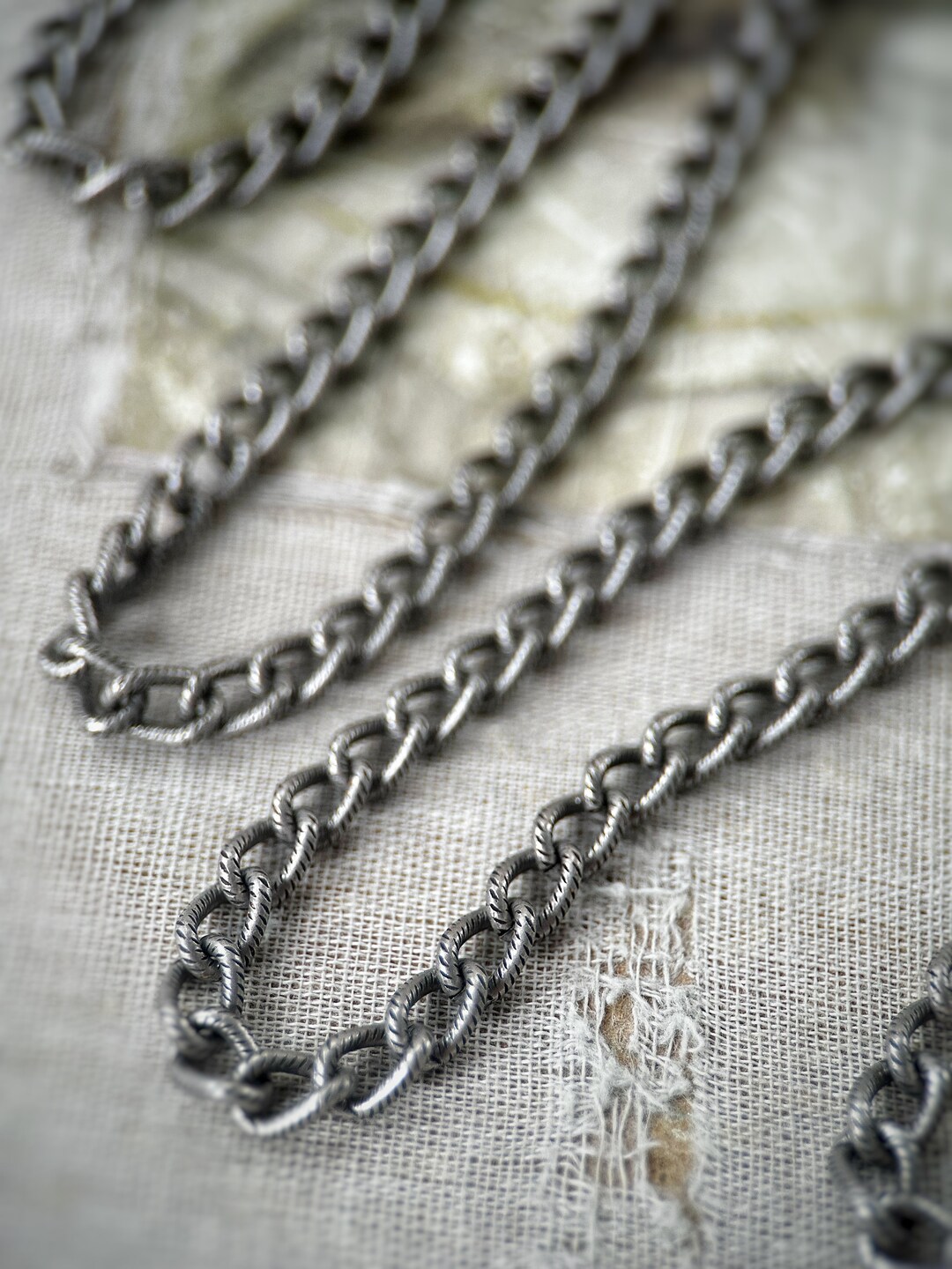Antique Silver Large Sturdy Textured Curb Chain, Vintage Jewelry Supply ...