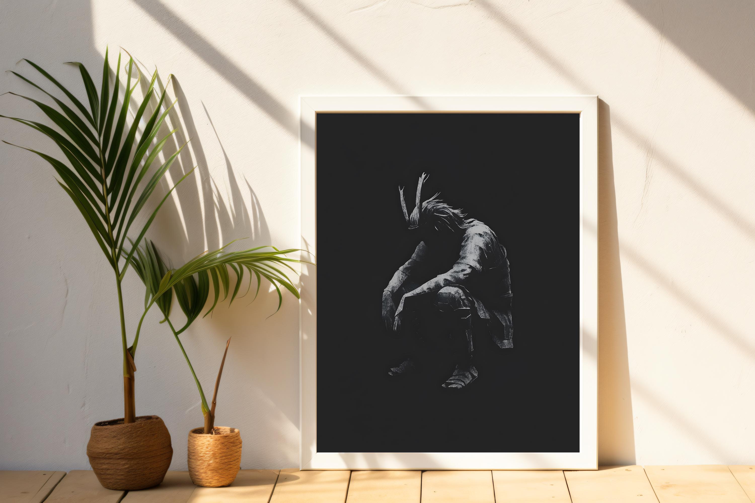 Dark Samurai Art Print | Mysterious Warrior Poster | Moody Black and ...