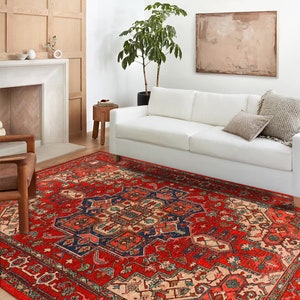 Customized Vintage Style Red Rug, Rugs for Living Room, Washable Rug ...