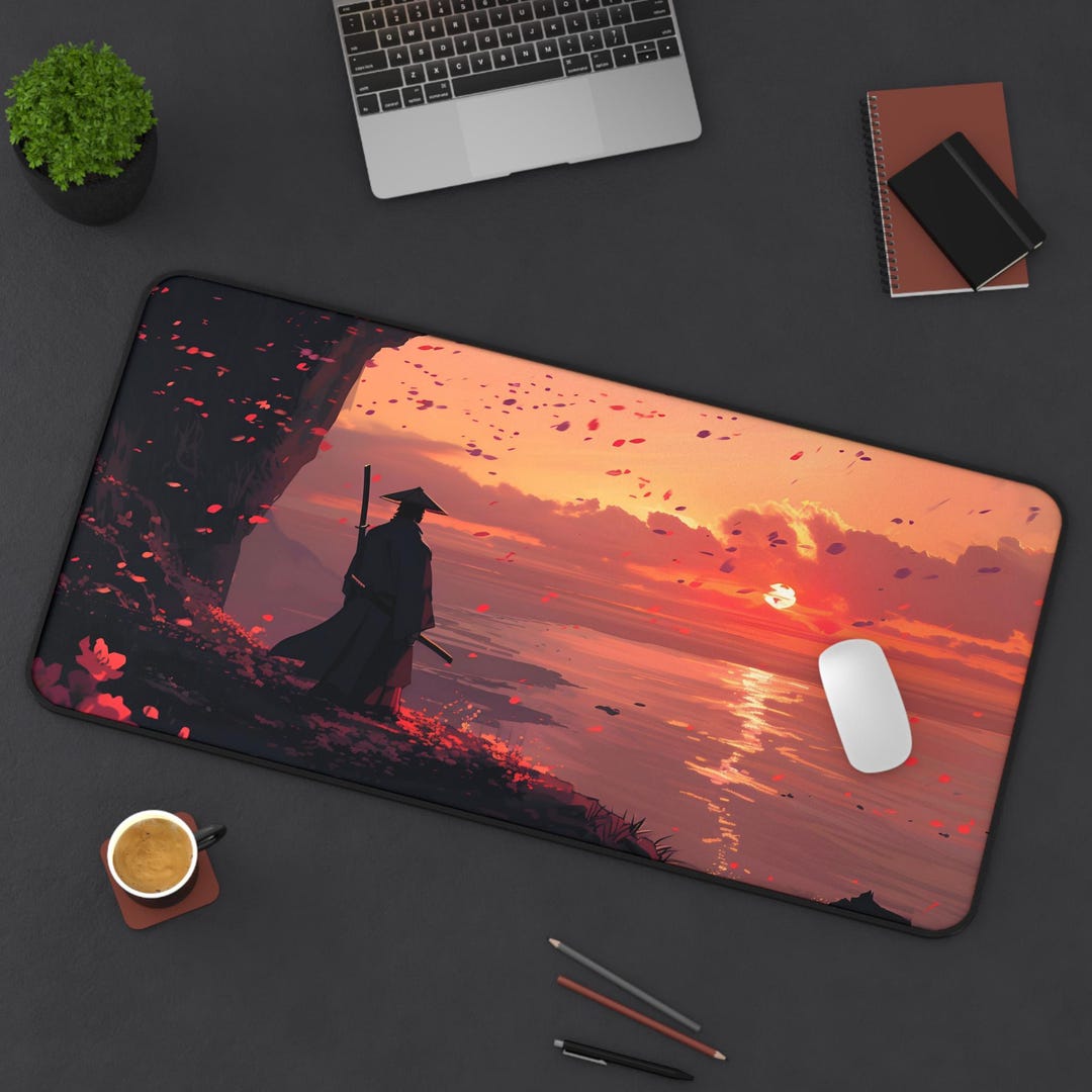 Samurai Sunset Cliff Mouse Pad: Tranquil Anime Scene - Etsy