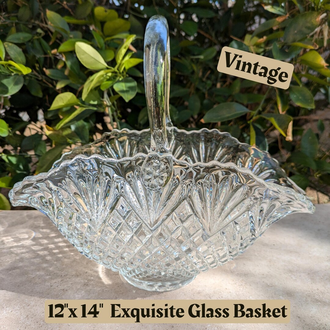 12" X 14" Vintage Glass Basket-cut Pineapple Pattern-glass Easter ...