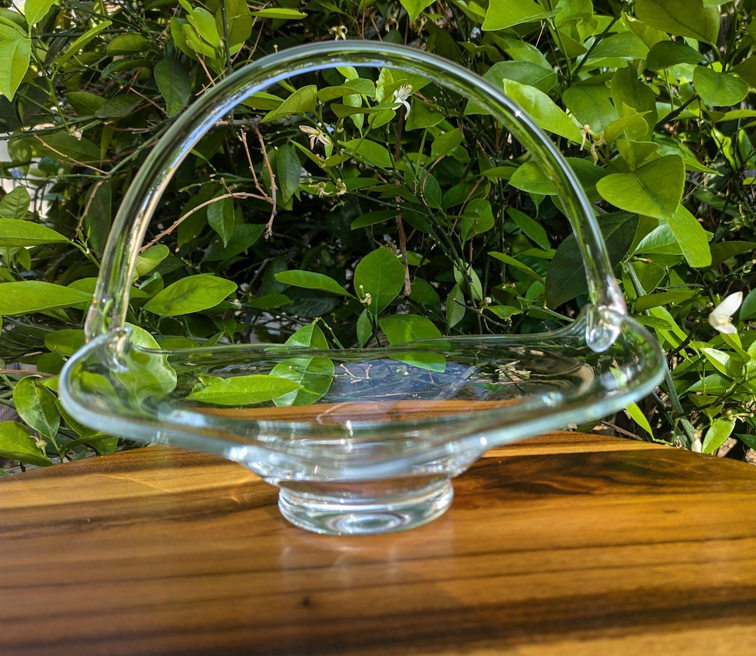 12" X 14" Vintage Glass Basket-glass Easter Basket-glass Bridal Basket ...