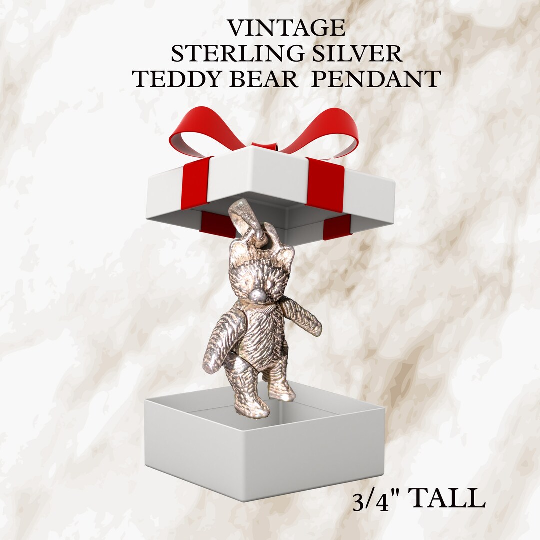 Vintage Sterling Silver Teddy Bear Pendant 3/4 Tall - Etsy