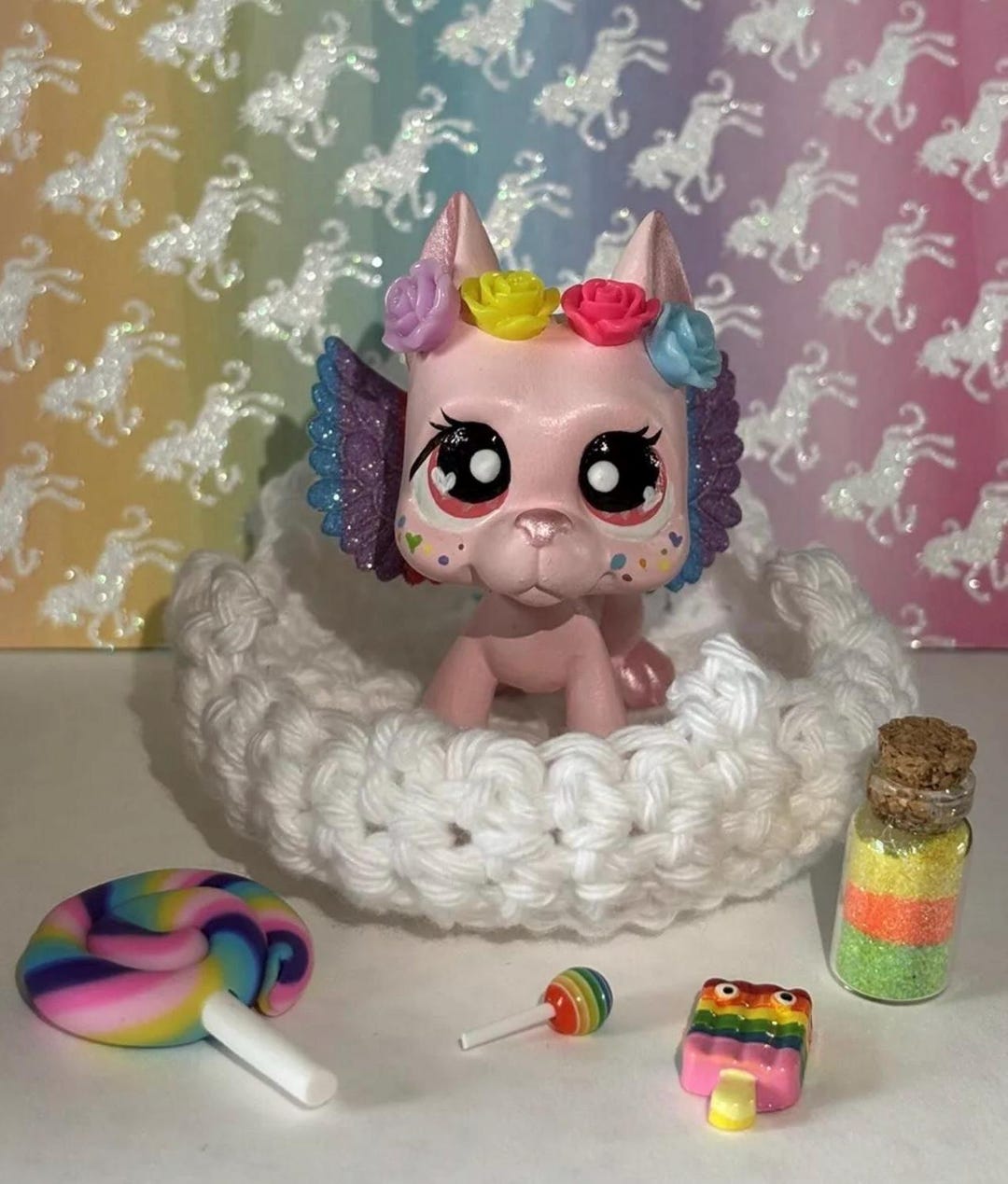 Littlest Pet Shop Custom Rainbow Great Dane Dog Pretty LPS OOAK With ...