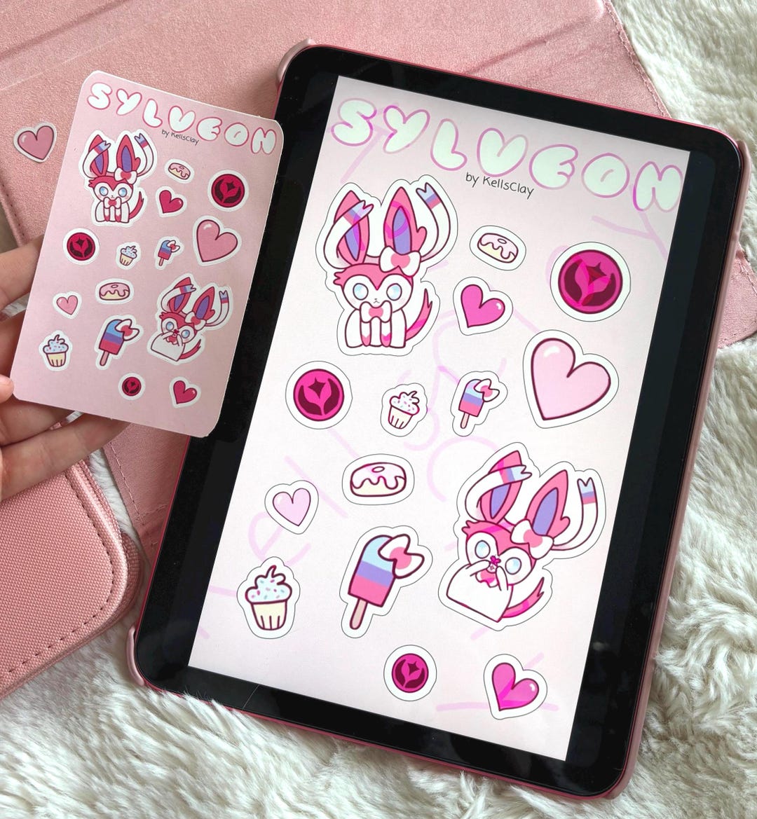 Pokemon Sylveon Glossy Stickers Sheet Fairy Type Pokemon Hearts Donuts ...