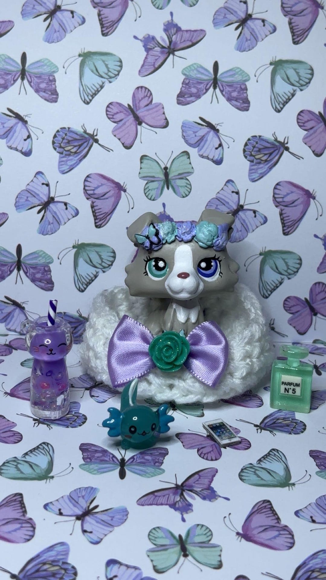 Littlest Pet Shop Flower Crown Butterfly Collie Dog Custom LPS OOAK ...