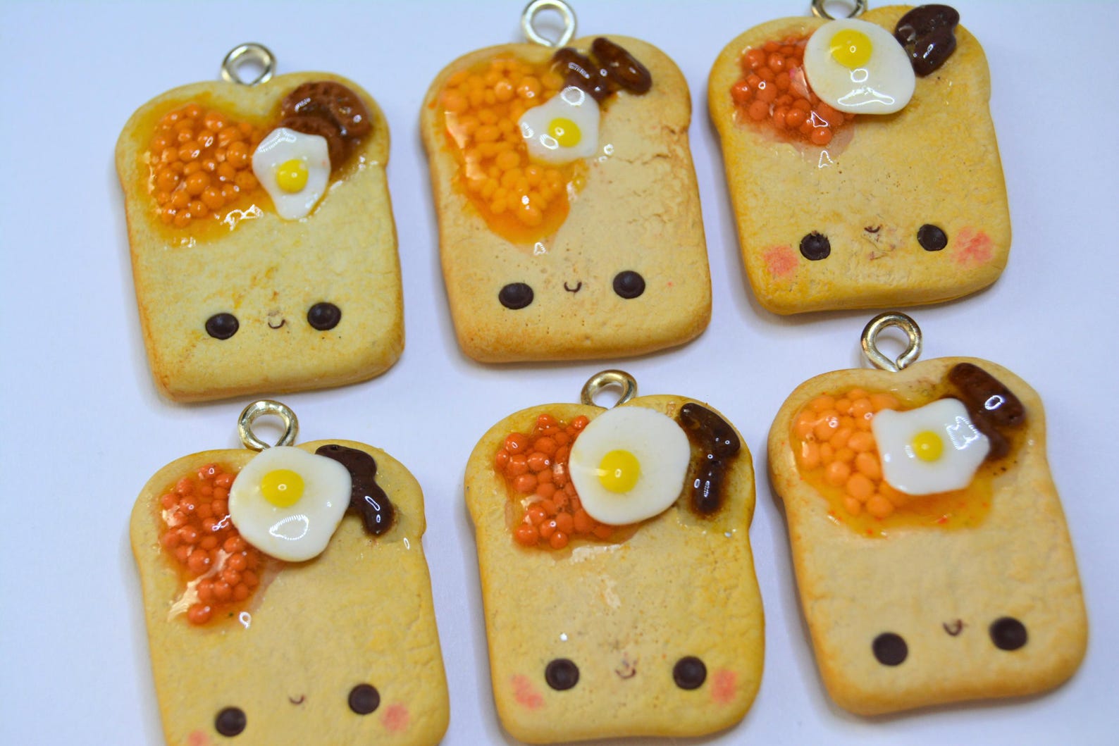 Kawaii Polymer Clay Breakfast Toast Charm - Sausage Beans and Eggs ...