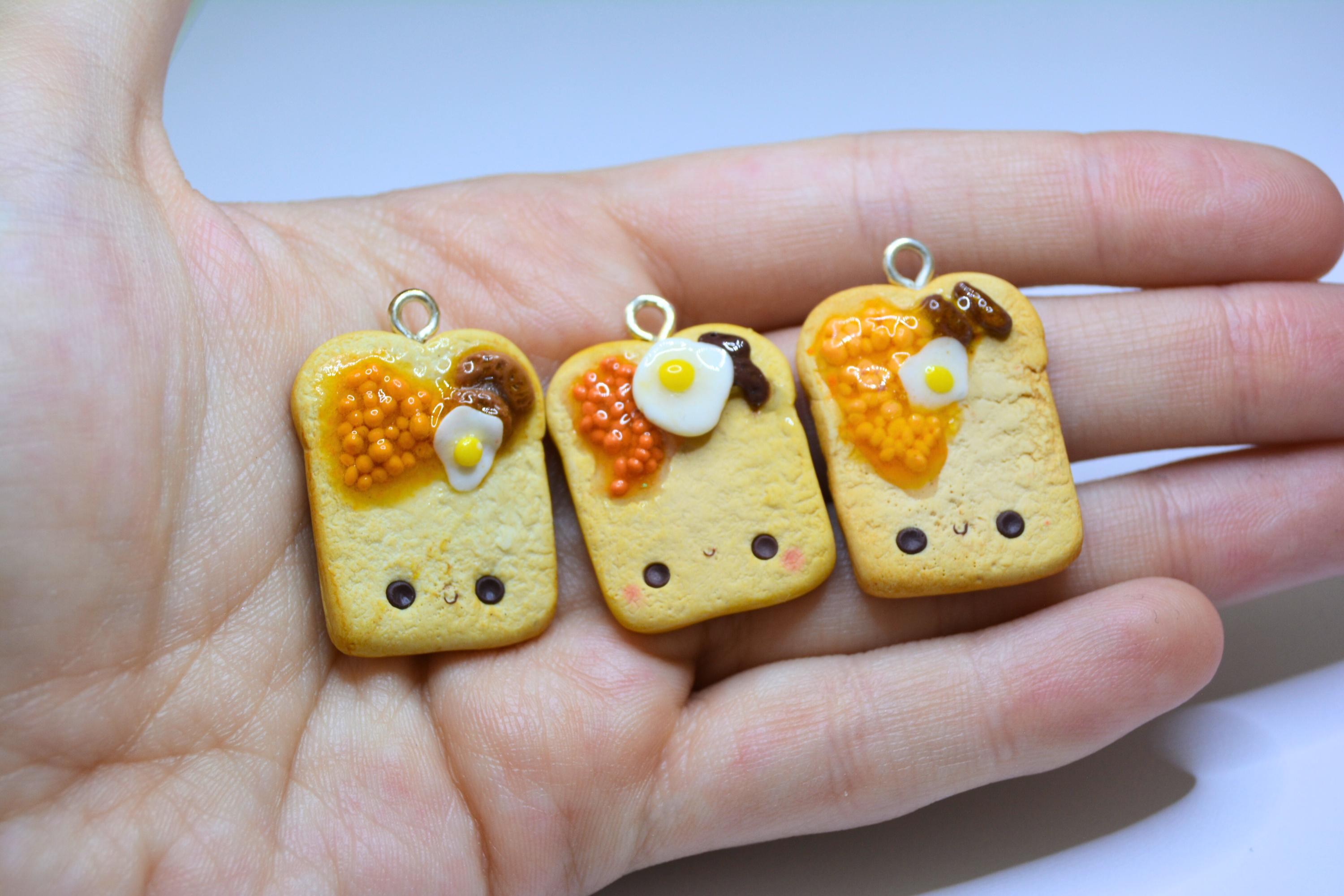 Kawaii Polymer Clay Breakfast Toast Charm - Sausage Beans and Eggs ...