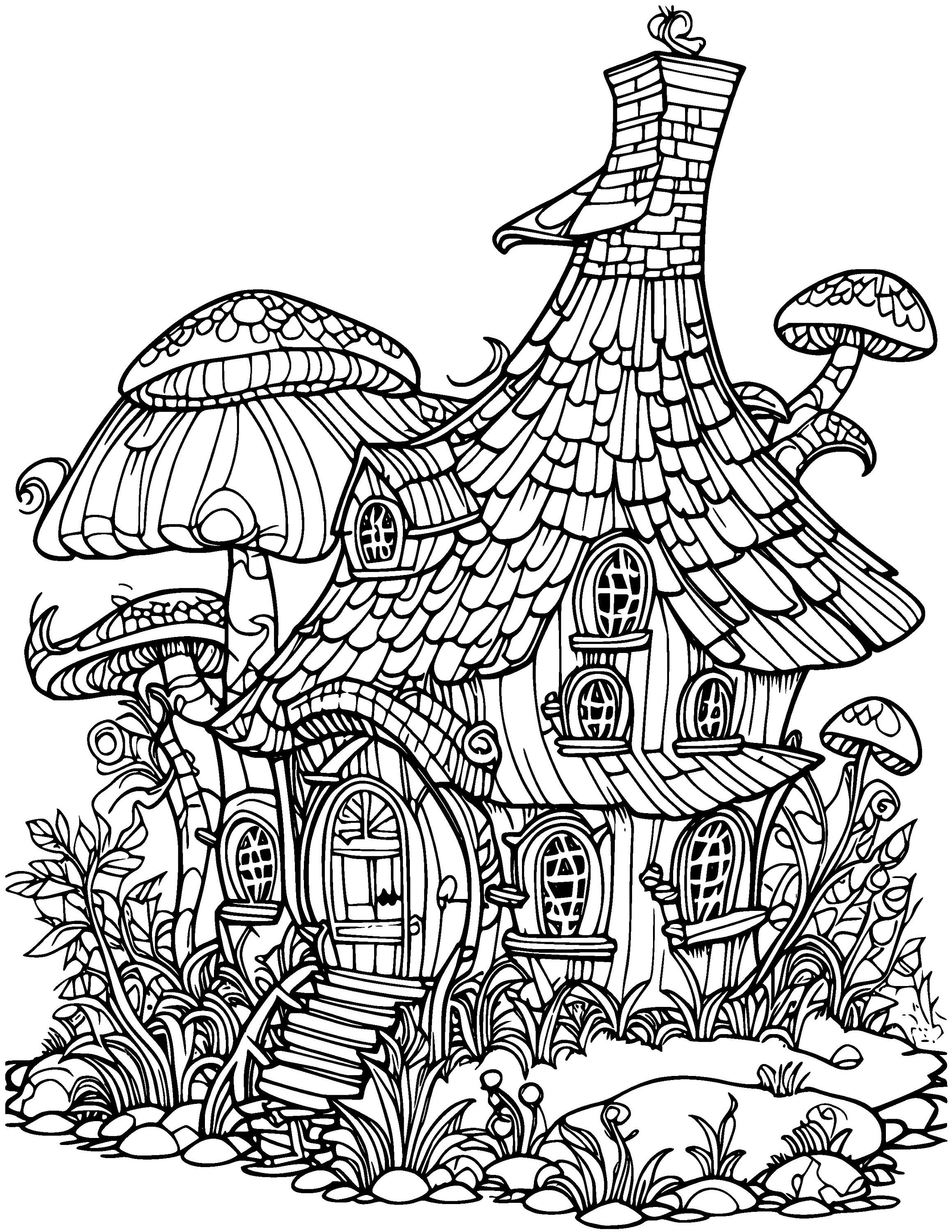Fairy Houses Coloring Pages Printable Svg, Pdf, Png, Jpg Files Digital ...
