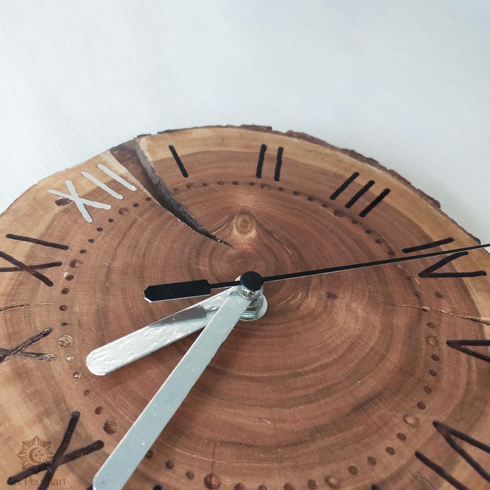 Handmade Wooden Slice and Epoxy Resin Wall Clock Elegant Walnut Wood ...