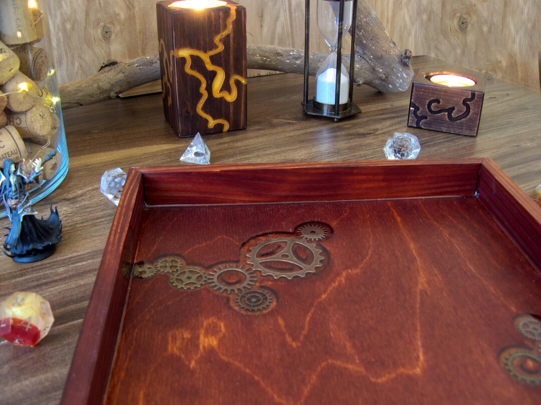 Wooden Dice Rolling Tray Steampunk Gears and Cogs Epoxy Resin Inlay ...